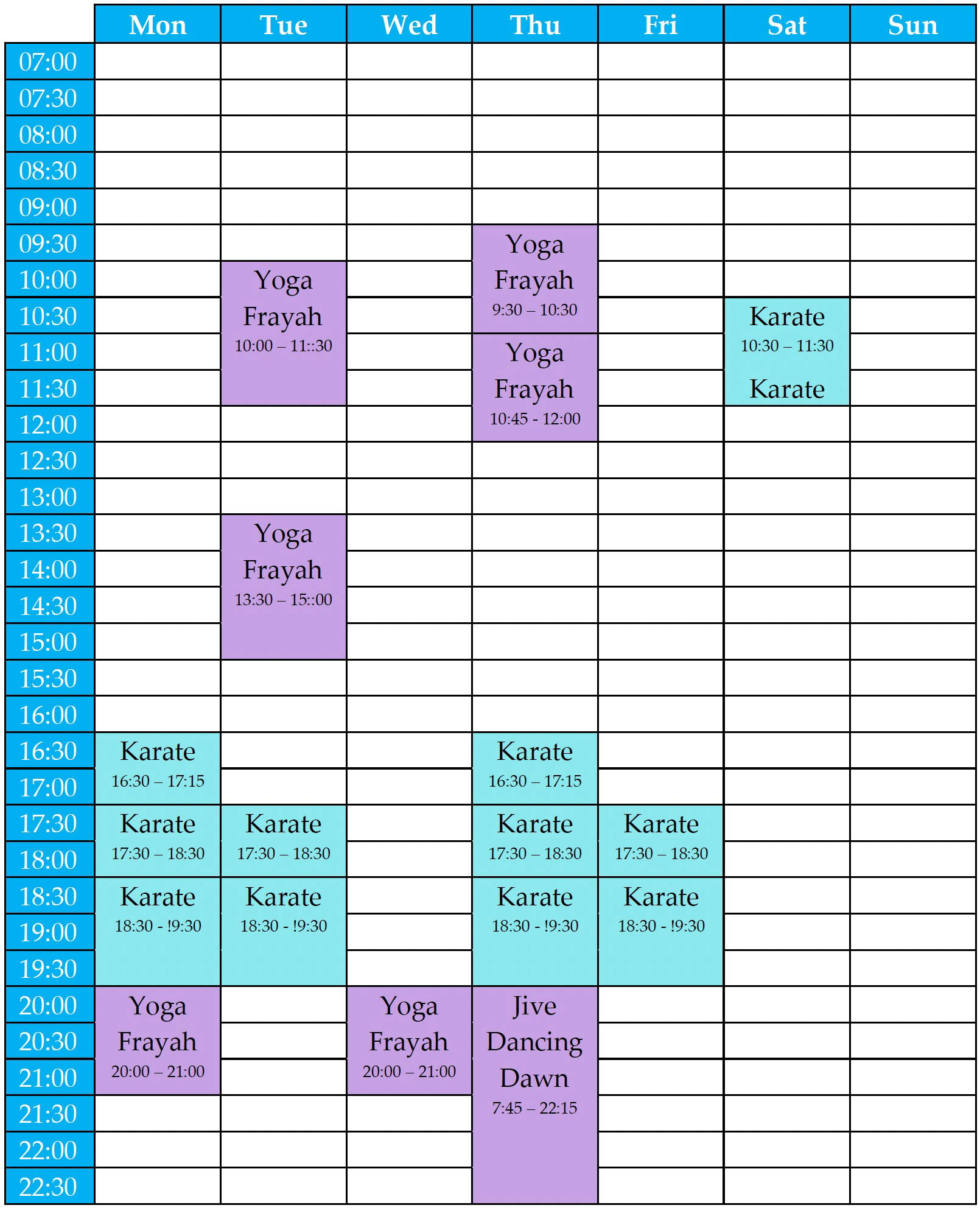 Timetable | Jion Studios
